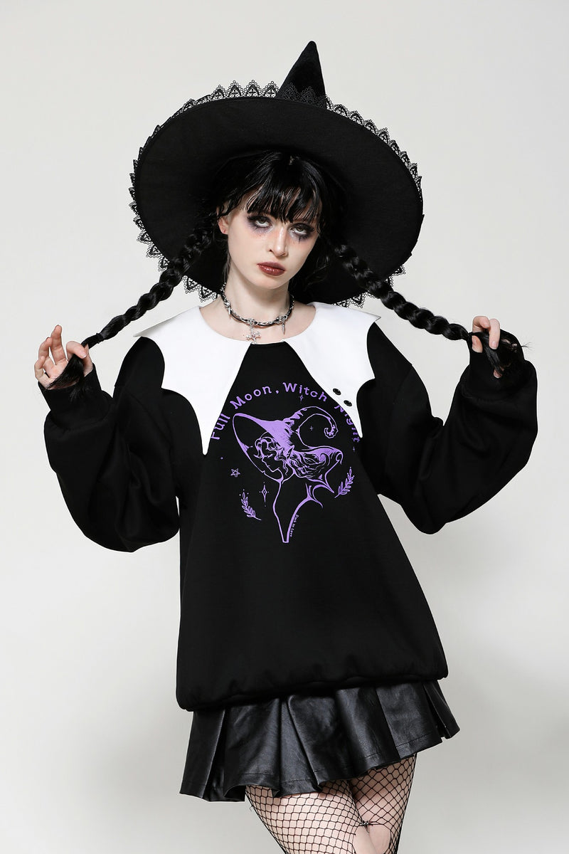 Witching hour black and white contrast bat-neck sweatshirt TW626 ...
