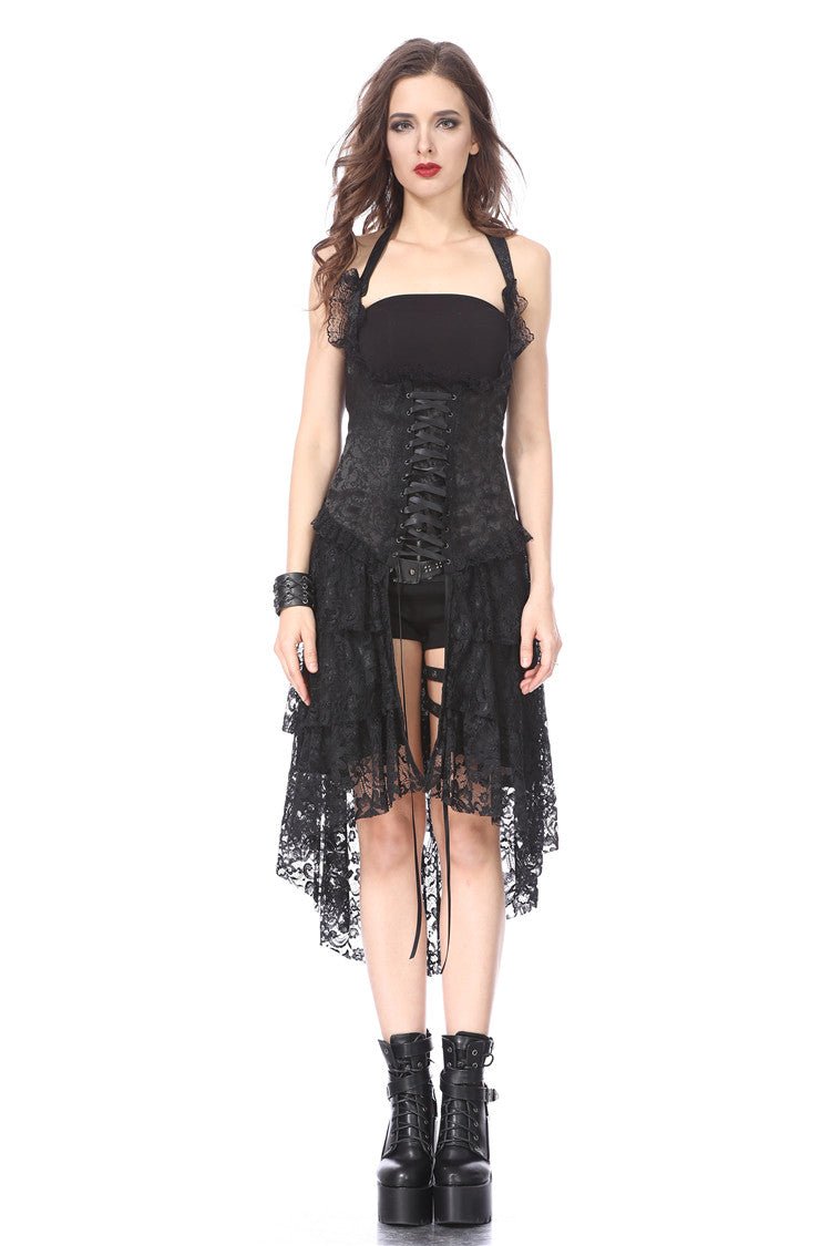 Gothic corset dress with lace cocktail hem DW162BK – Gothlolibeauty