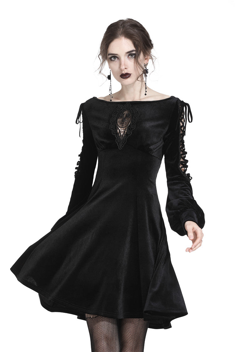 Gothic lace-up velvet midi dress DW224 – Gothlolibeauty
